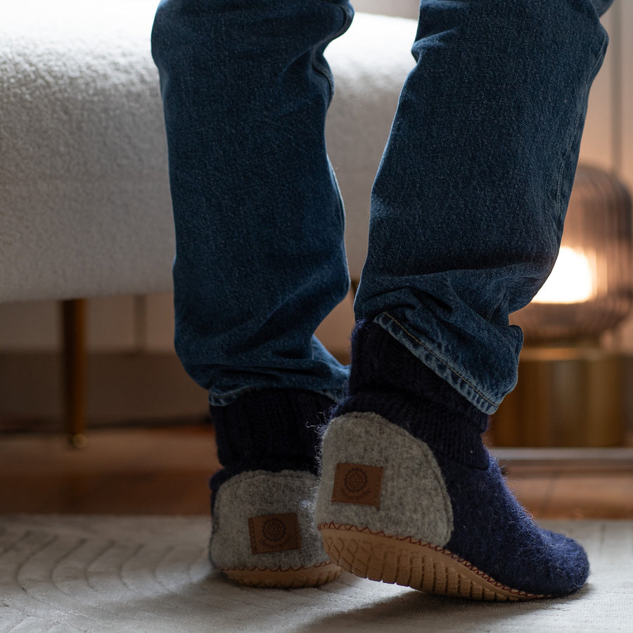 Felted Wool Memory Foam Slipper Shoes with Rubber Soles – Tibetan Socks